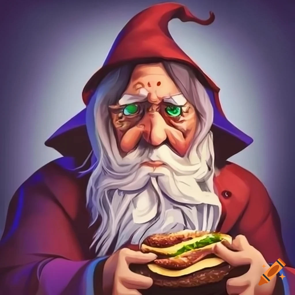 Wizard working at a fast food restaurant on Craiyon
