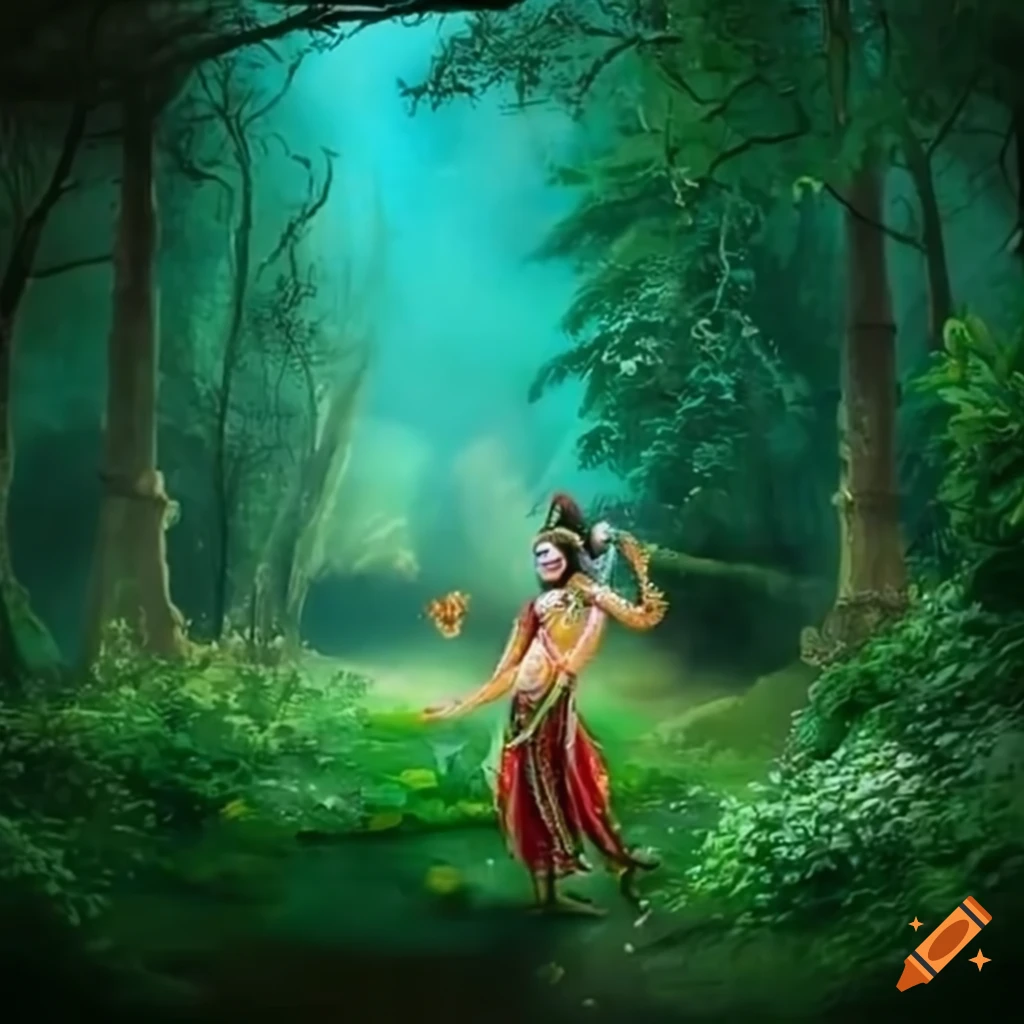 Radha and Krishna in a forest on Craiyon