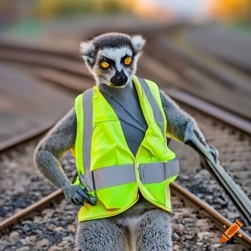Funny lemur wearing reflective vest with a wrench on Craiyon