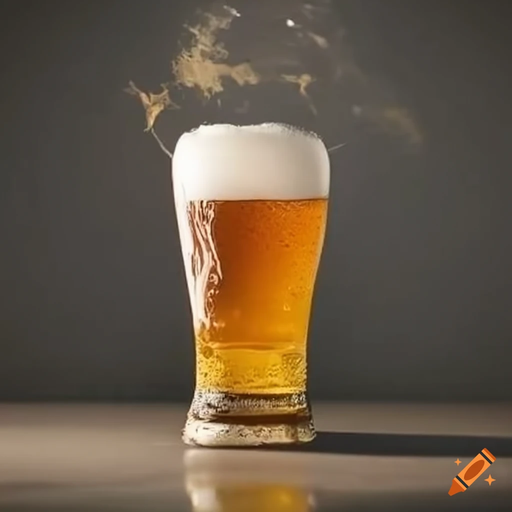 Person holding a light beer in front of a meadow with a blue sky on Craiyon