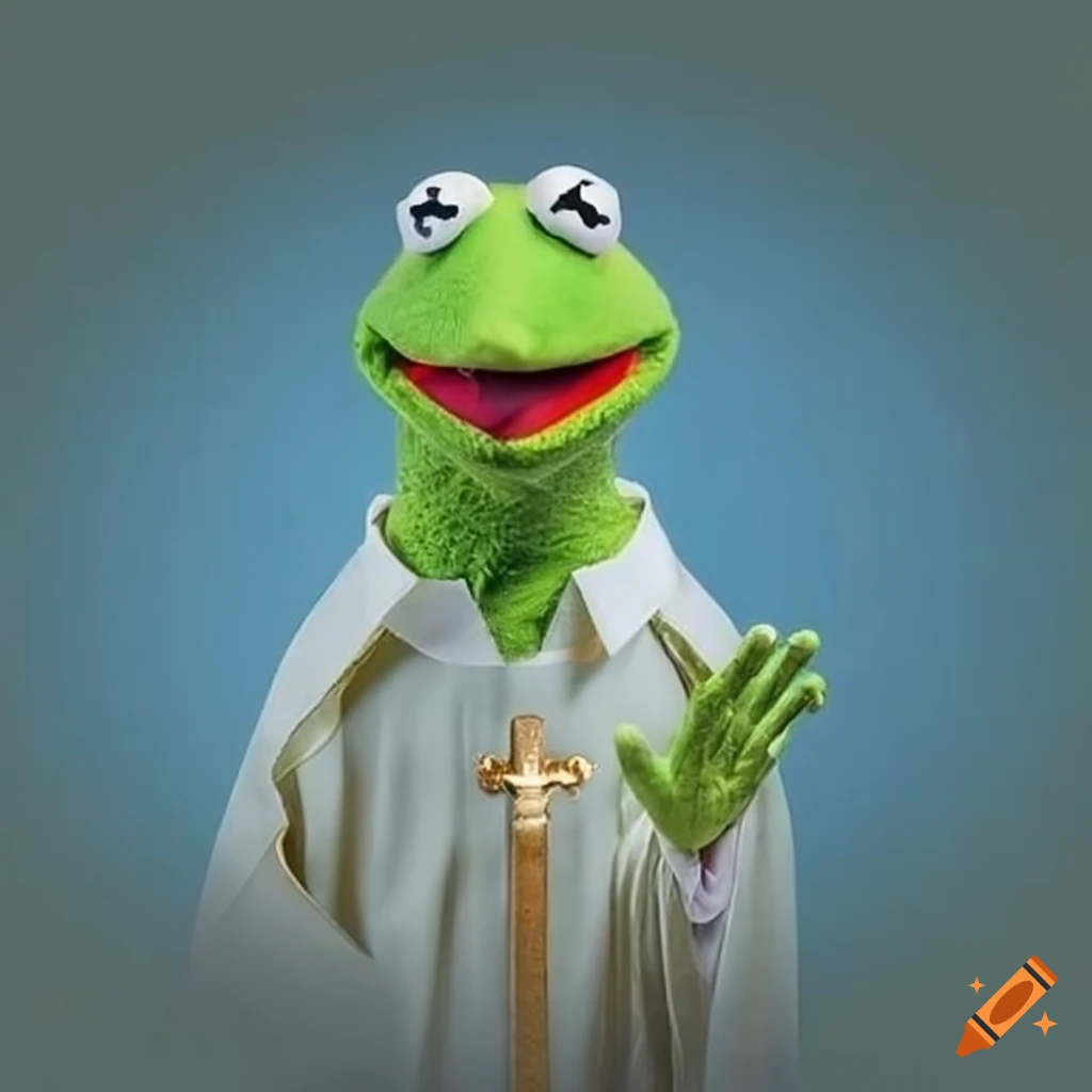 Kermit the Frog in a priest costume on Craiyon