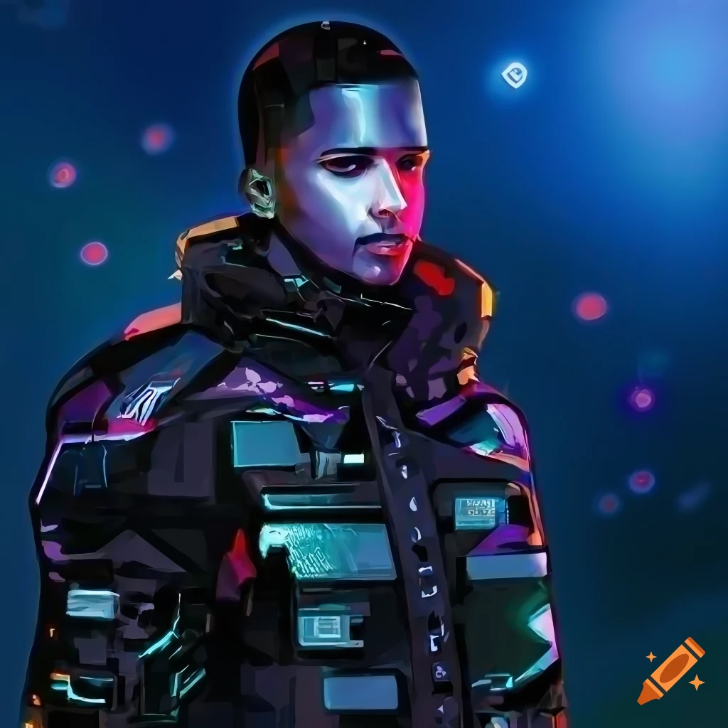 Digital painting of a futuristic spy in a cyberpunk city