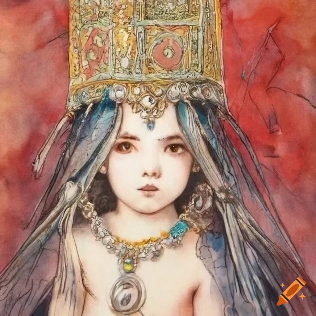 Watercolor portrait of an arabian toddler queen