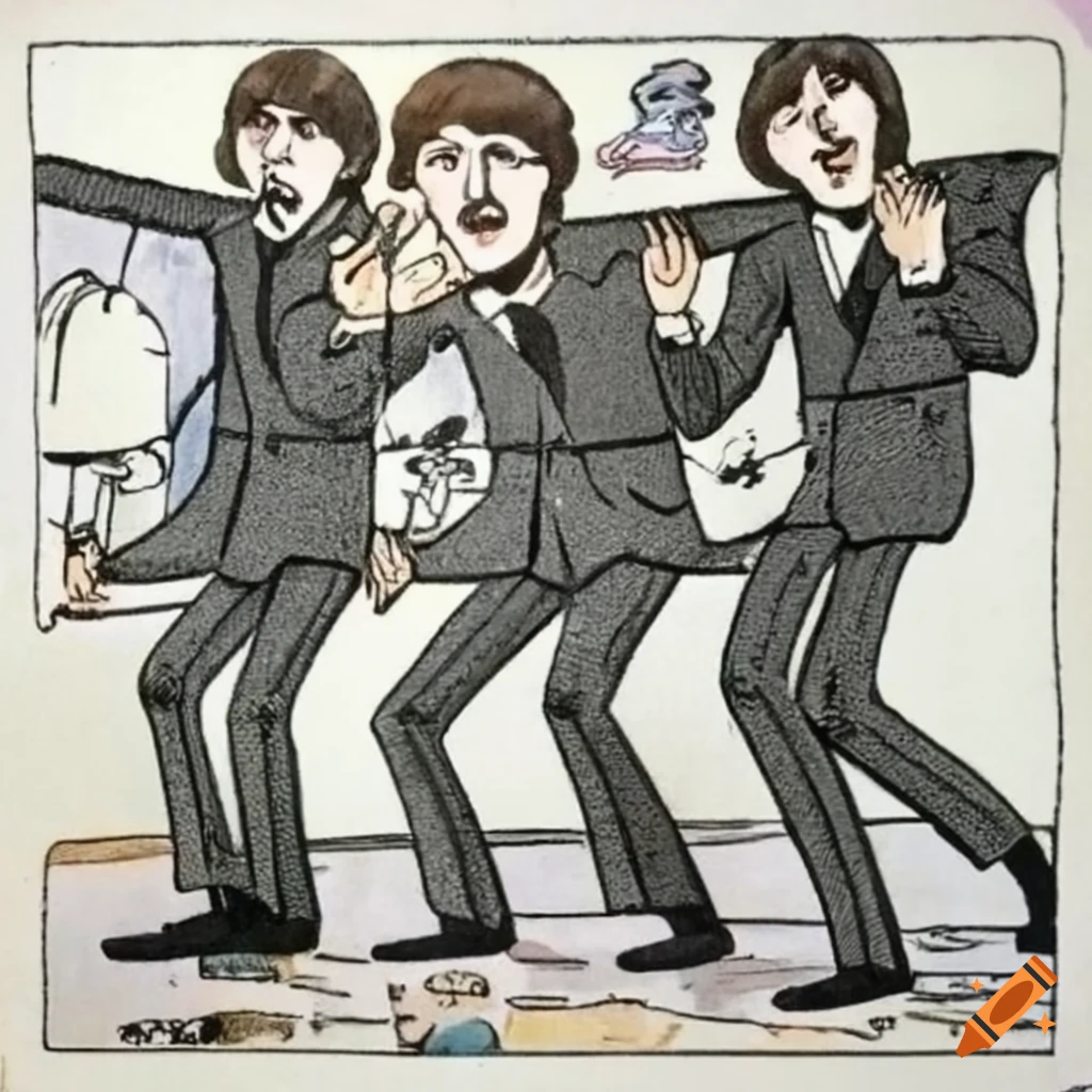 Cartoon depiction of the beatles by beniti jacovitti on Craiyon