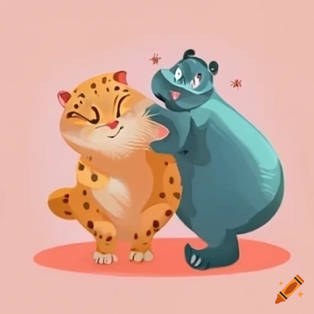 Cat and hippo playing together