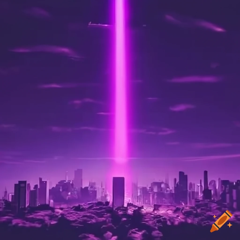 Image of a futuristic city with a giant purple beam on Craiyon