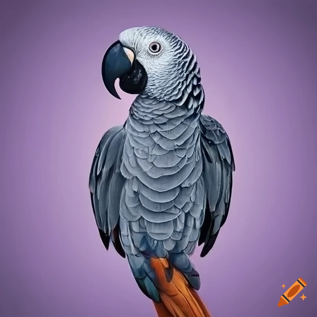 Disney-style african grey parrot illustration on Craiyon