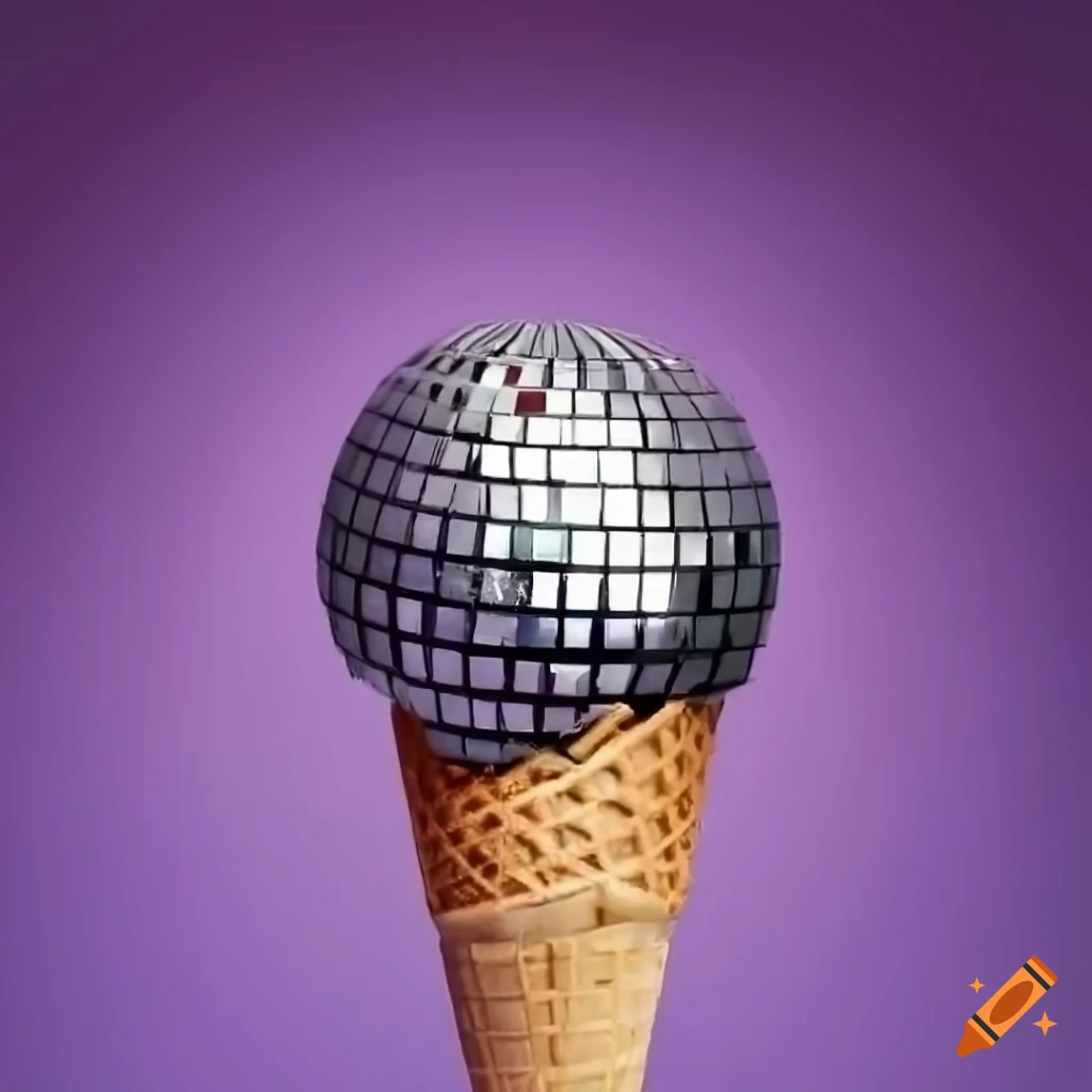 Disco ball ice cream with falling mirrors on Craiyon