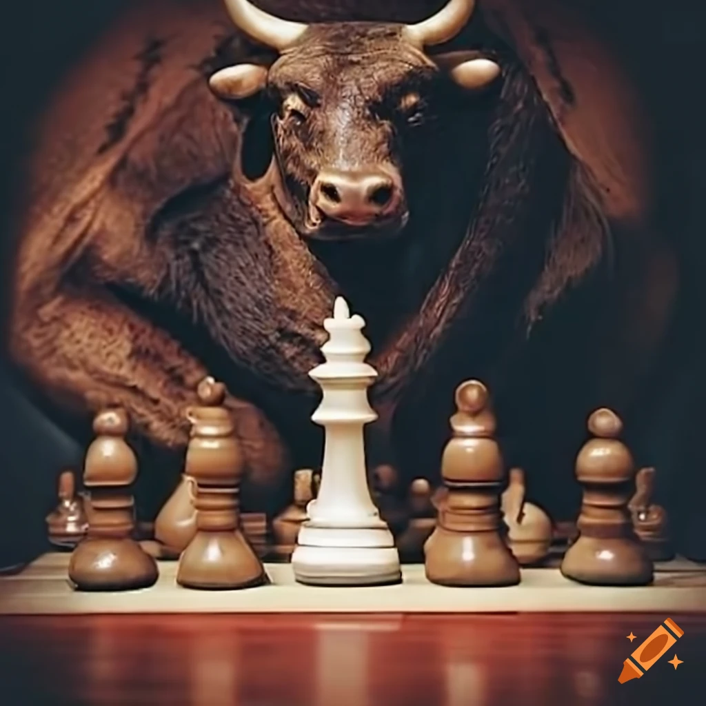 Satirical image of a bull playing chess with a bear on Craiyon