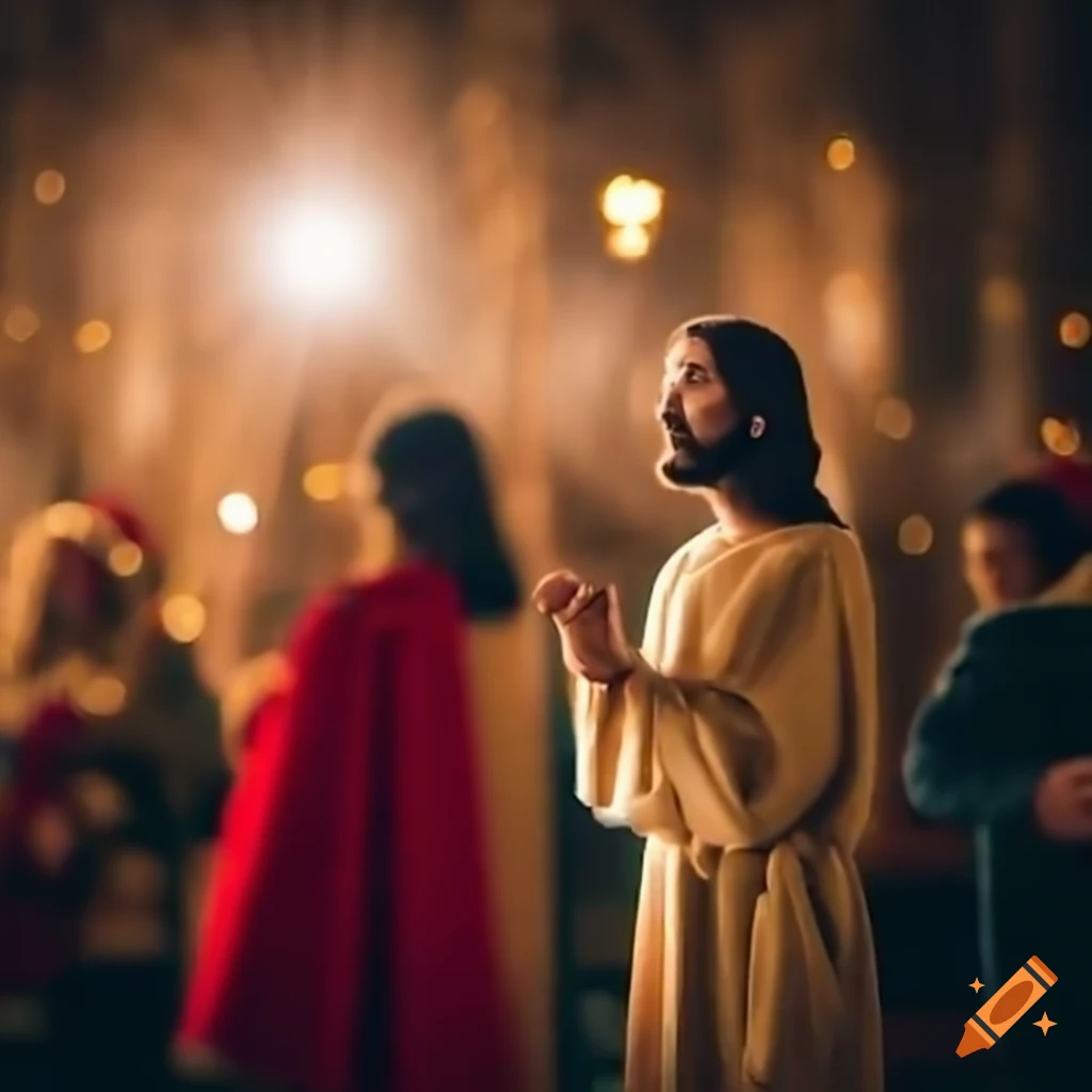 Religious depiction of jesus carrying the cross up calvario hill on Craiyon