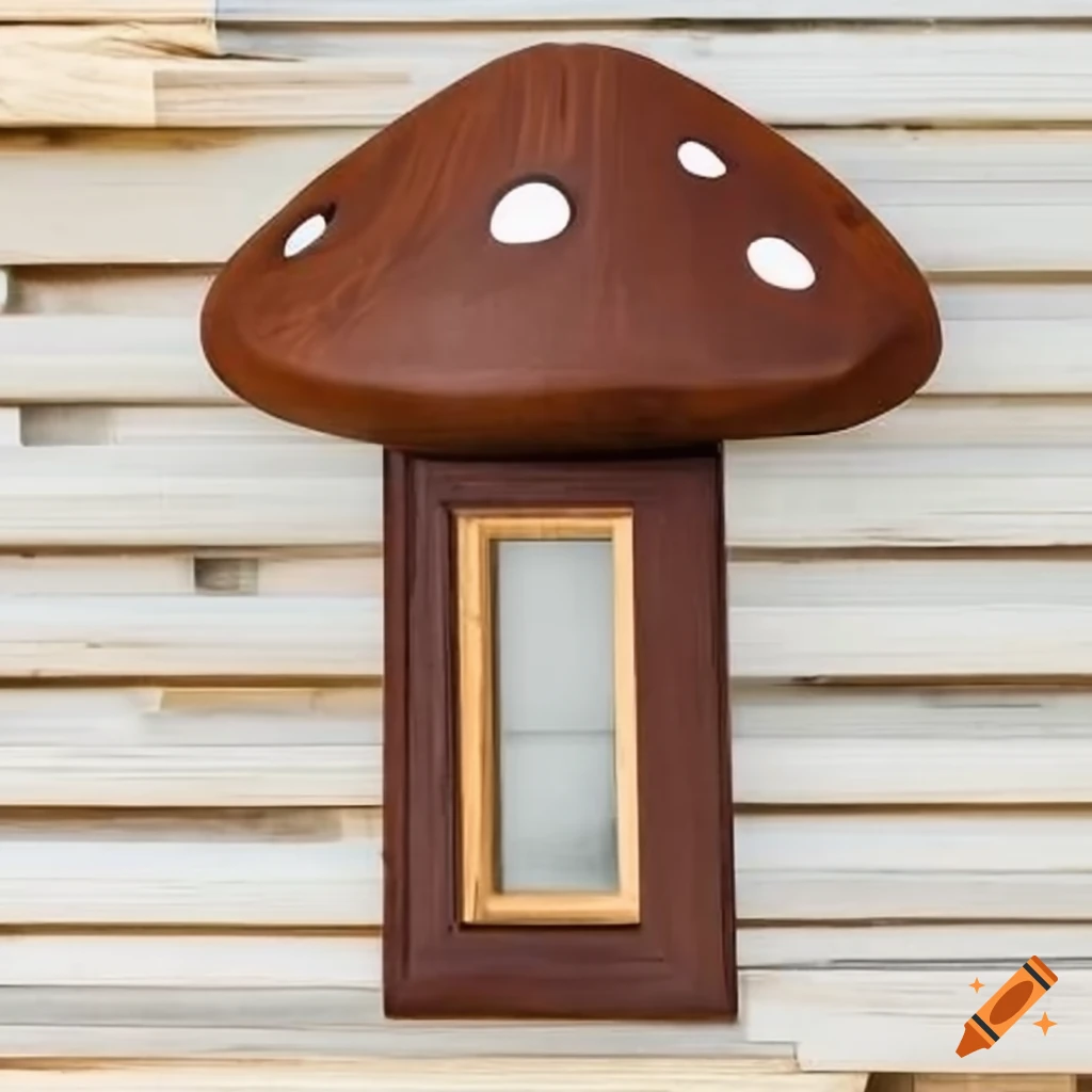 Mushroom-shaped wooden frame window on Craiyon