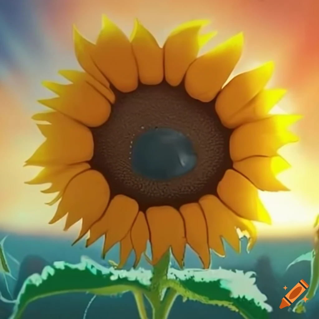 Giant shiny latex sunflower on green hills on Craiyon