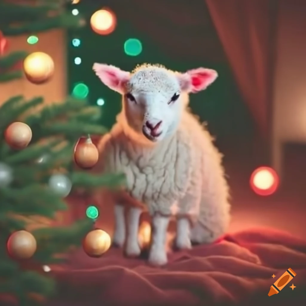 Cute lamb under a christmas tree on Craiyon