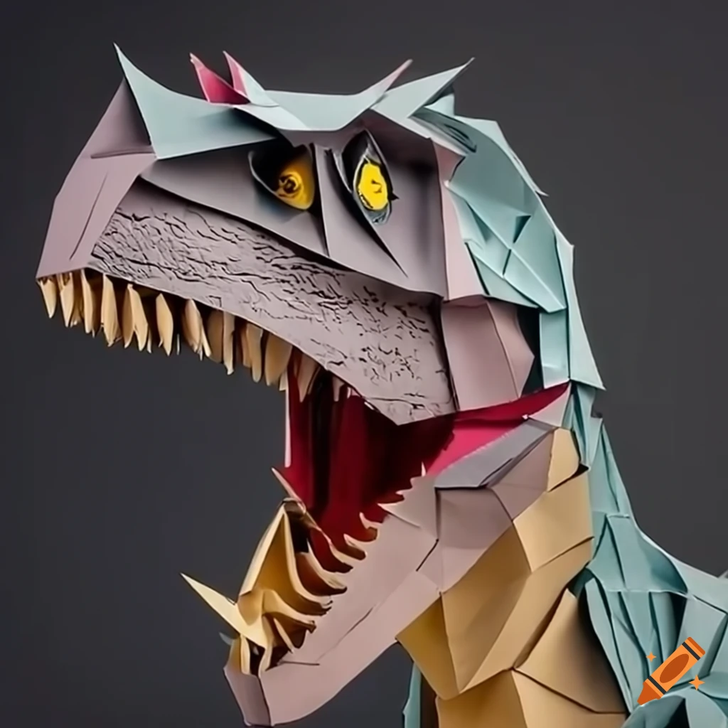 Paper carnotaurus dinosaur sculpture