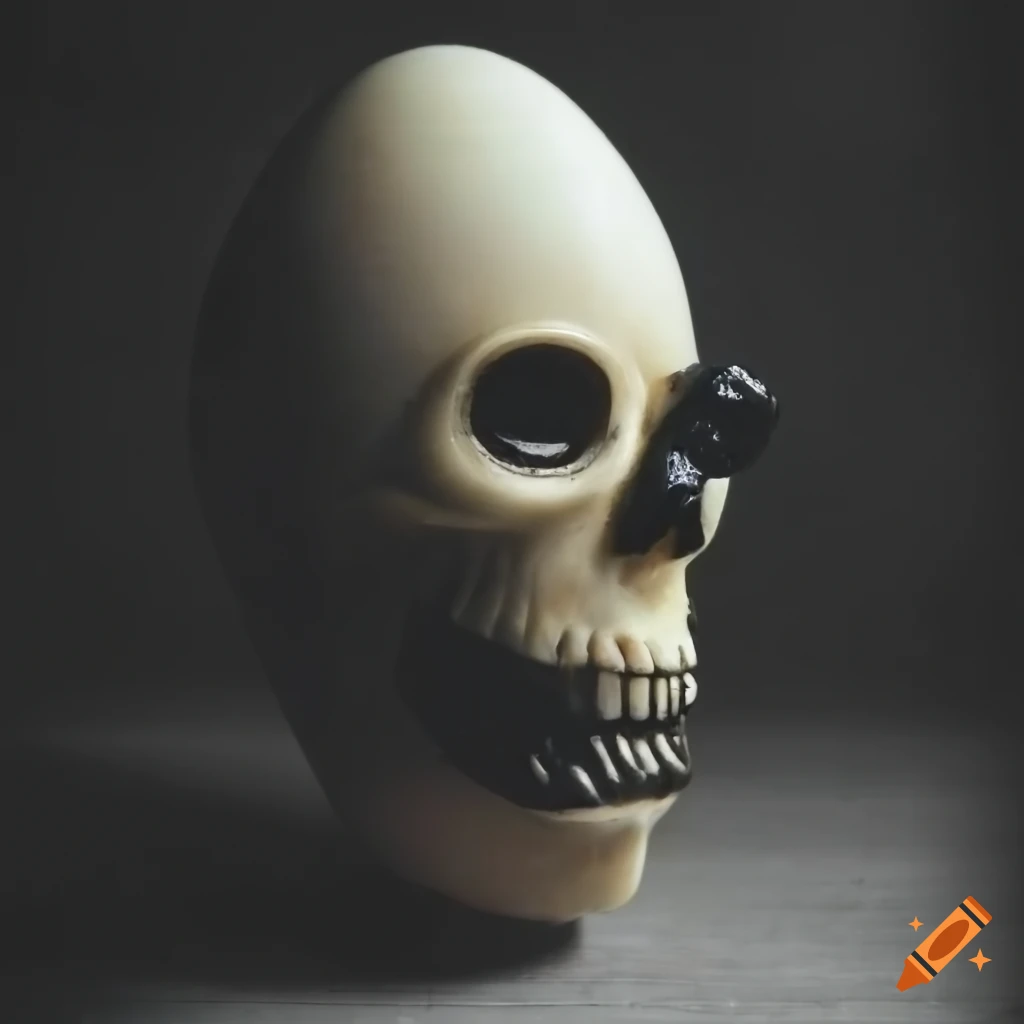 Sculpture of an anonymous mask skull made of recycled materials on Craiyon