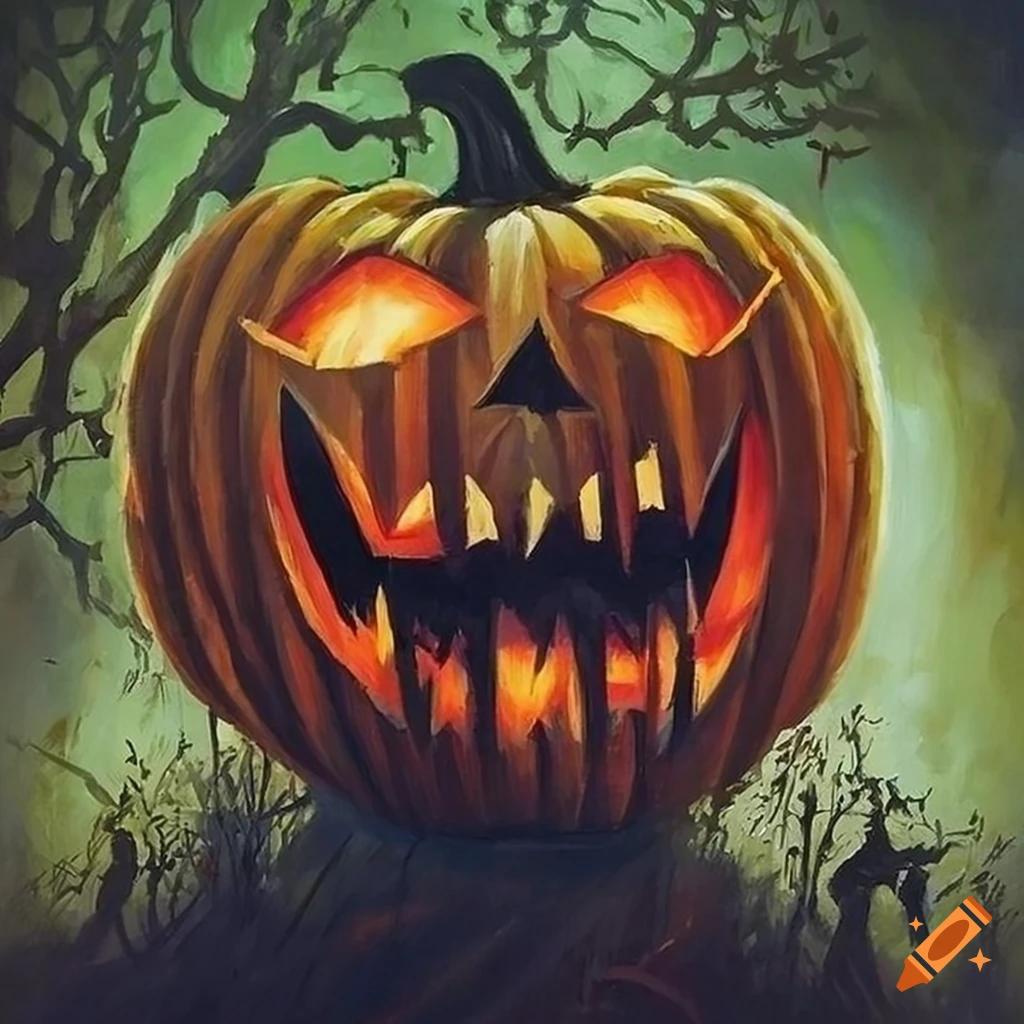 Sinister halloween pumpkin with sharp teeth on Craiyon