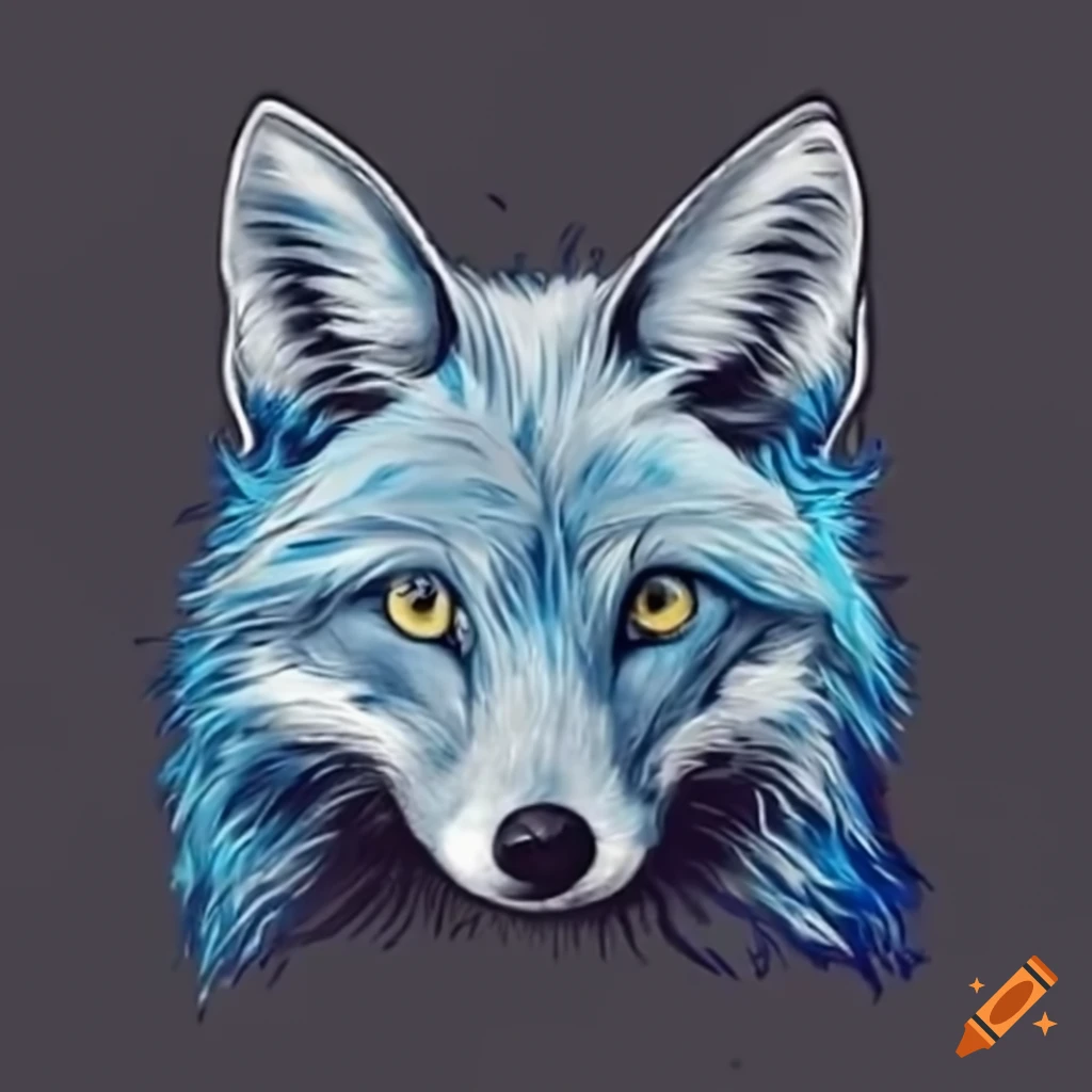 Blue fox surrounded by flames on Craiyon