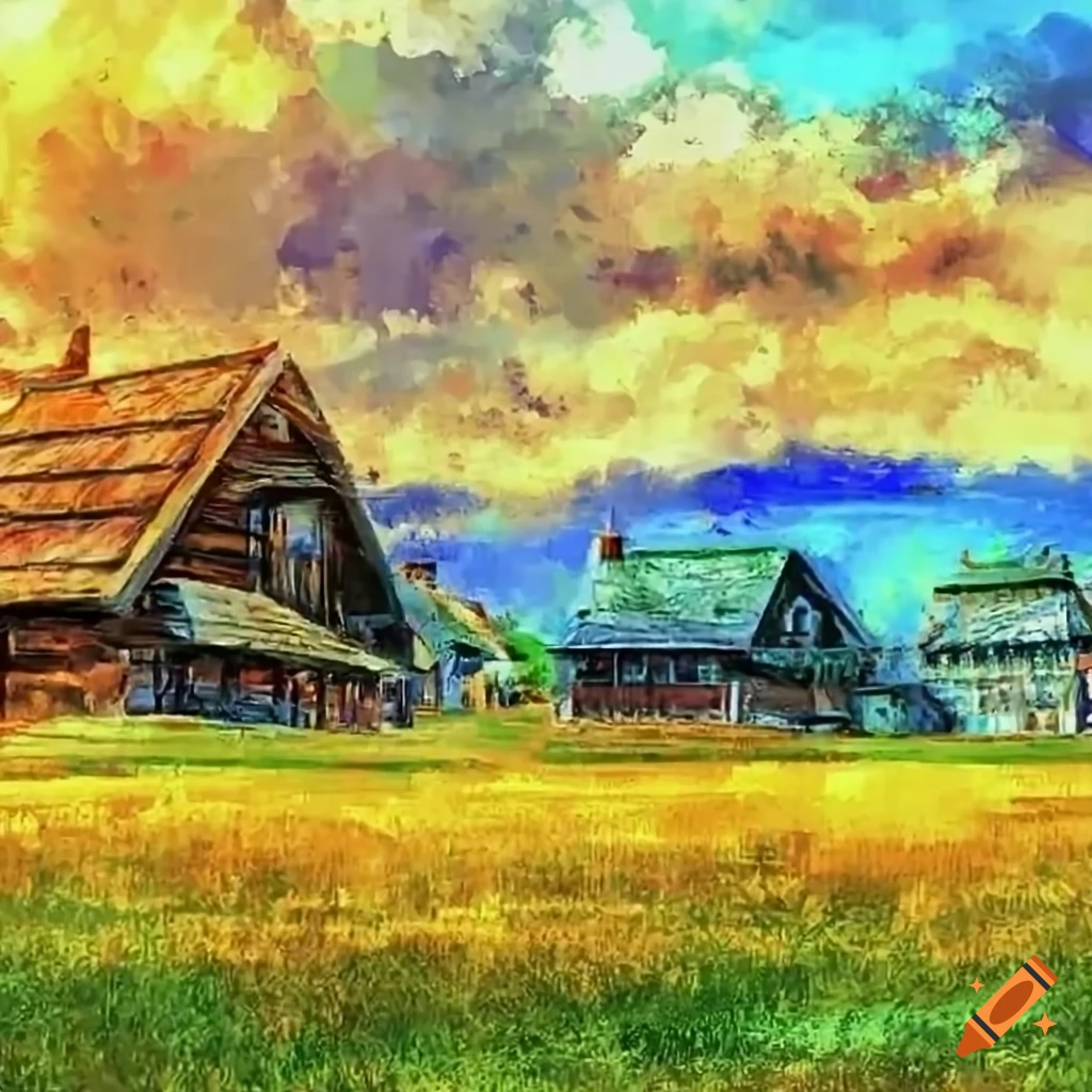 Colorful painting of a medieval city in steppe on Craiyon