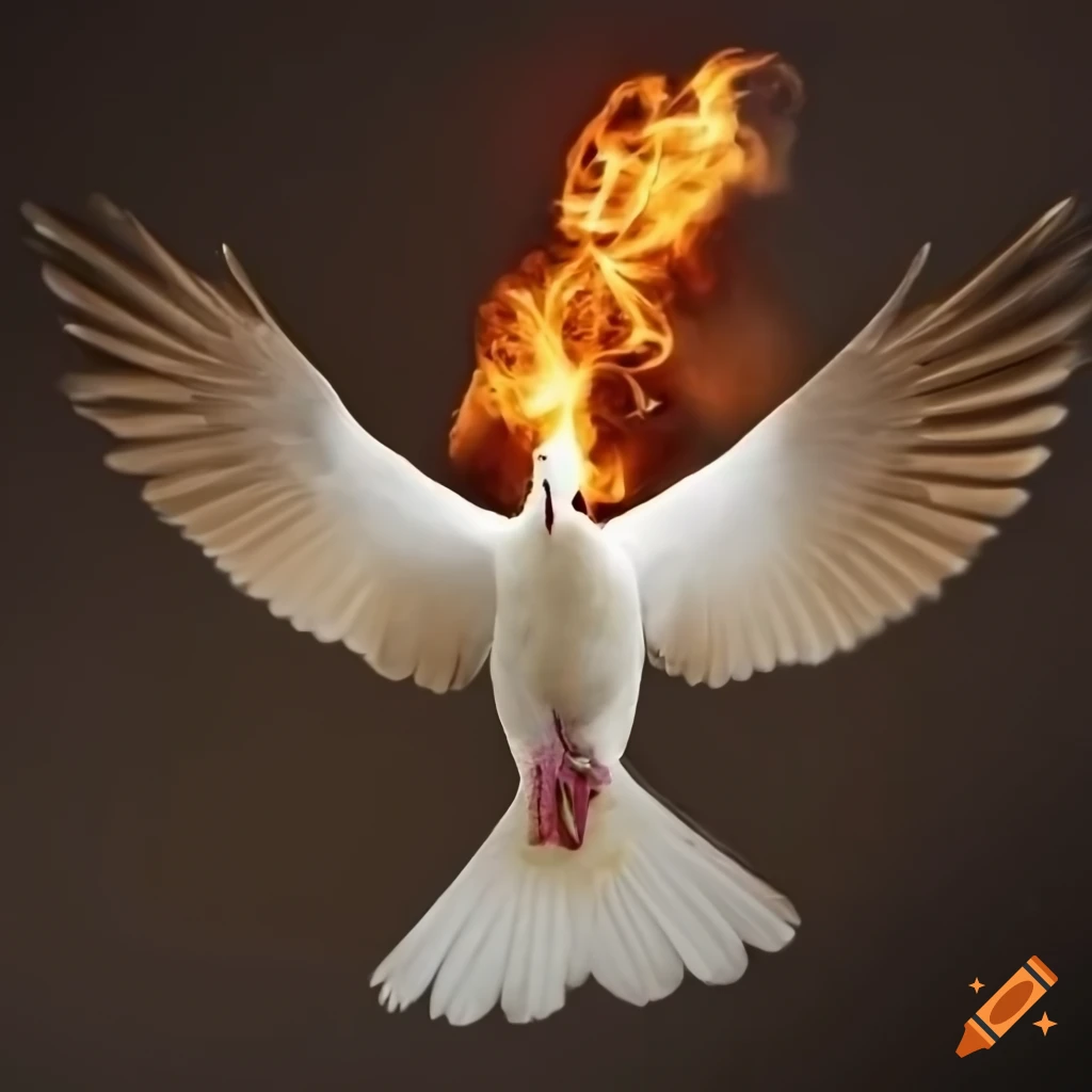 Symbolic image of a dove with flaming wings