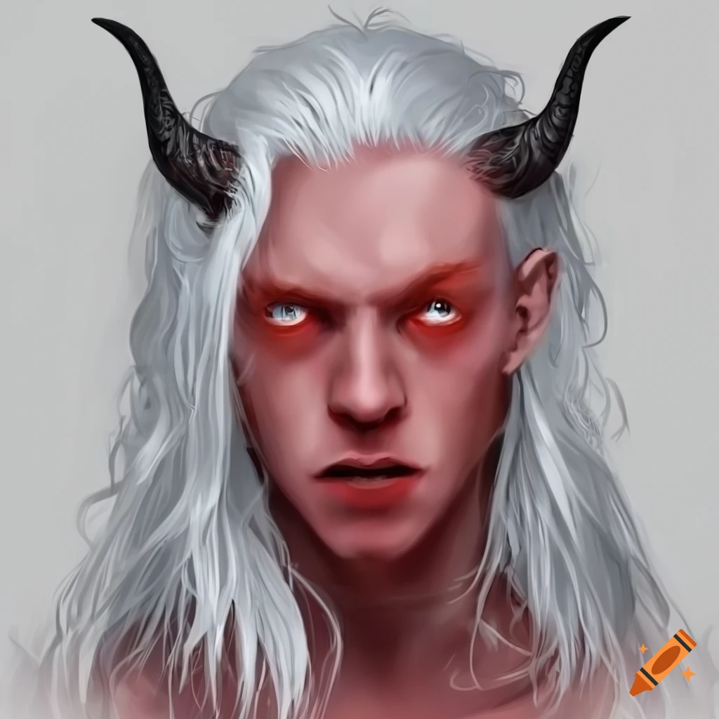 Digital art of a horned man with red skin