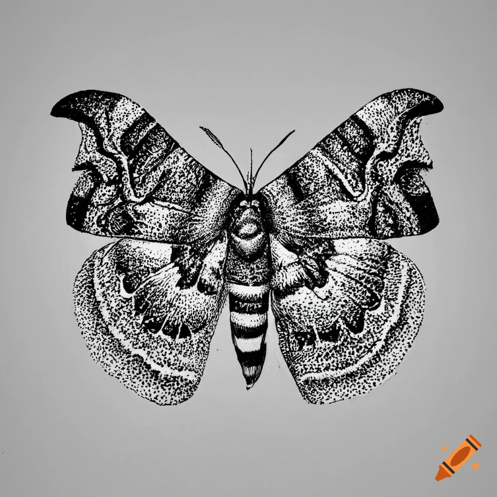 Black and white low-poly line-art of a moth for branding on Craiyon