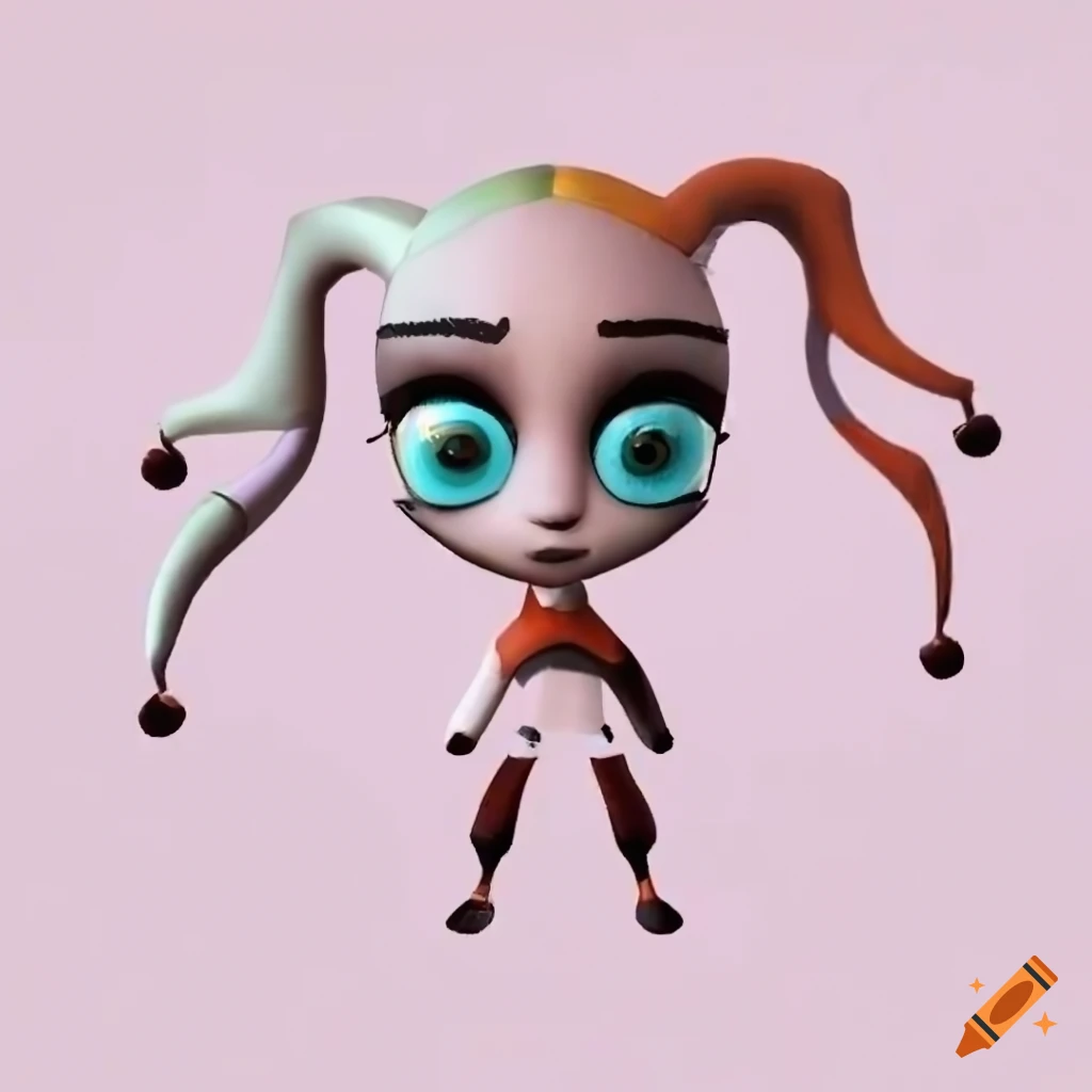 Stylized cartoon character wearing jester clothes