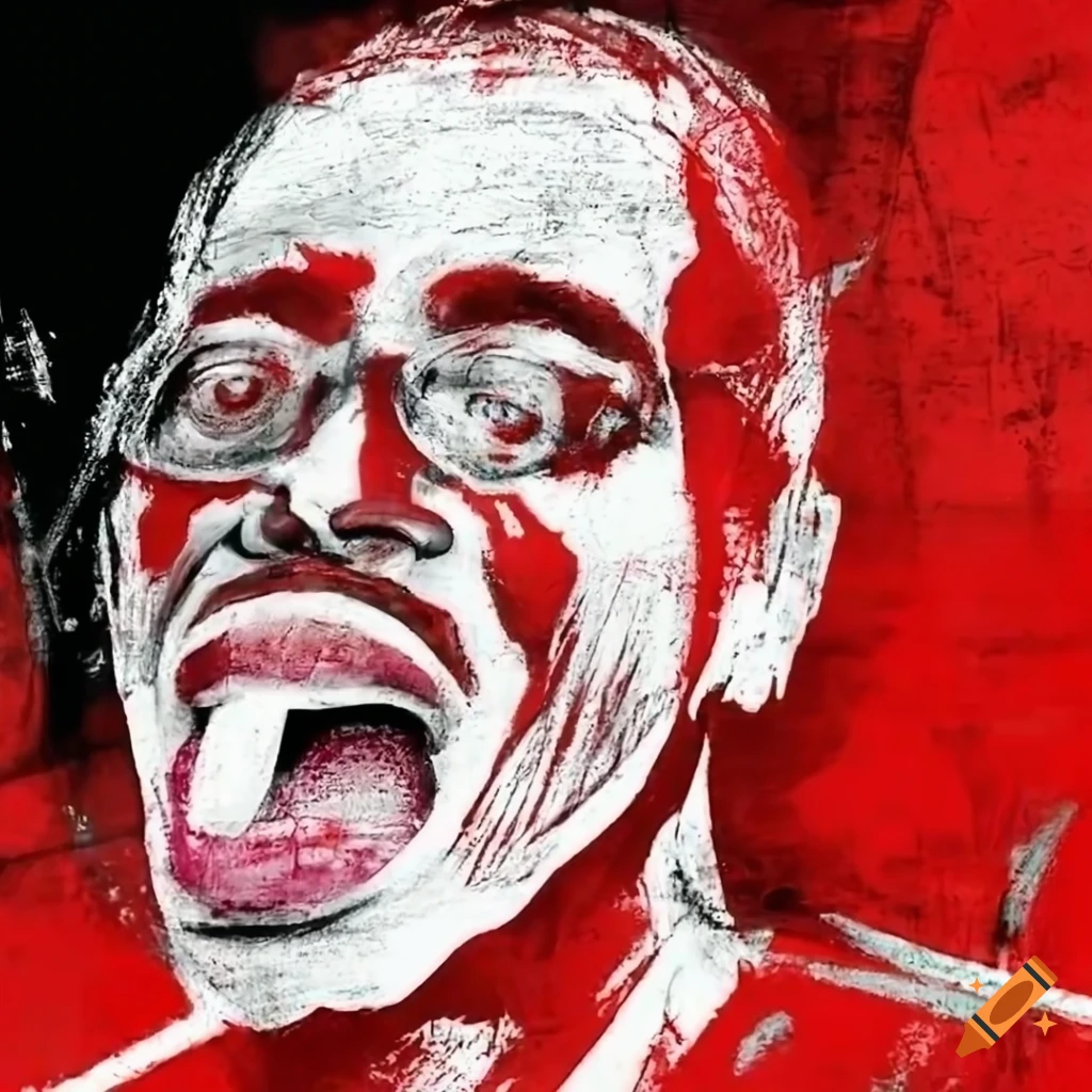 Dadaist drawing of a singing face on grunge background