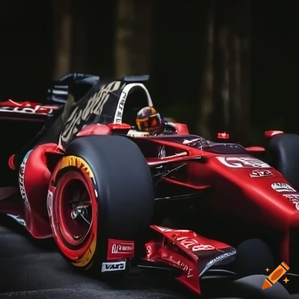 Raccoon driving a formula 1 car on Craiyon