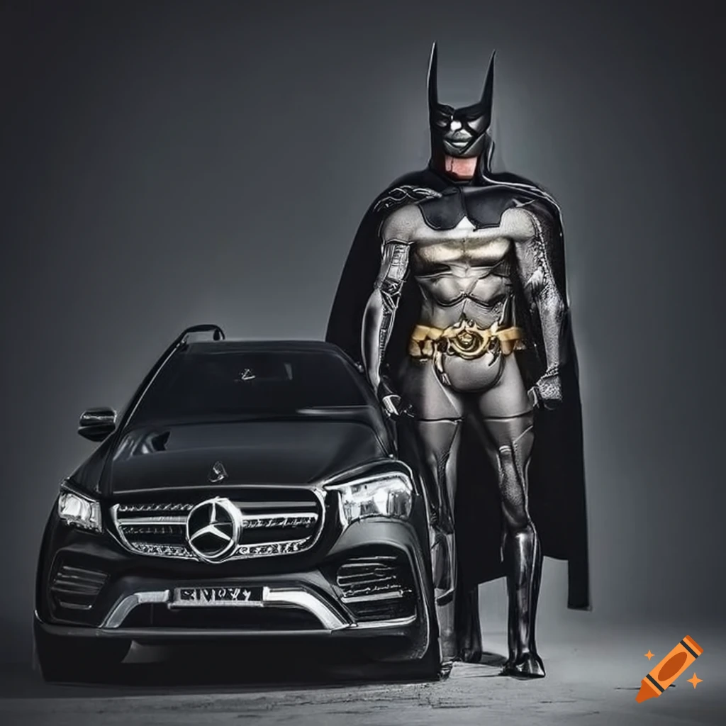 Batman posing in front of his new luxury car on Craiyon