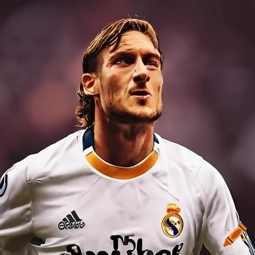 Francesco totti with champions league trophy in real madrid jersey