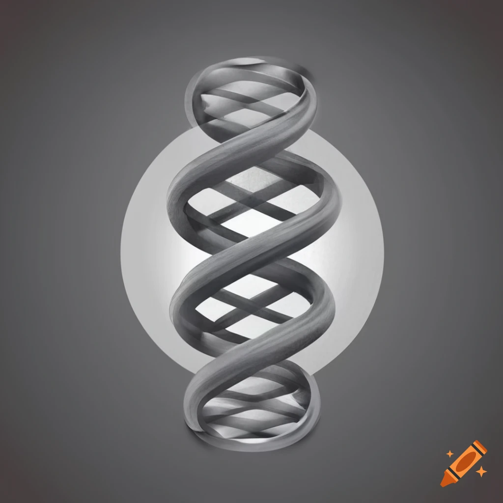 Logo of a barbershop with a grey double helix design