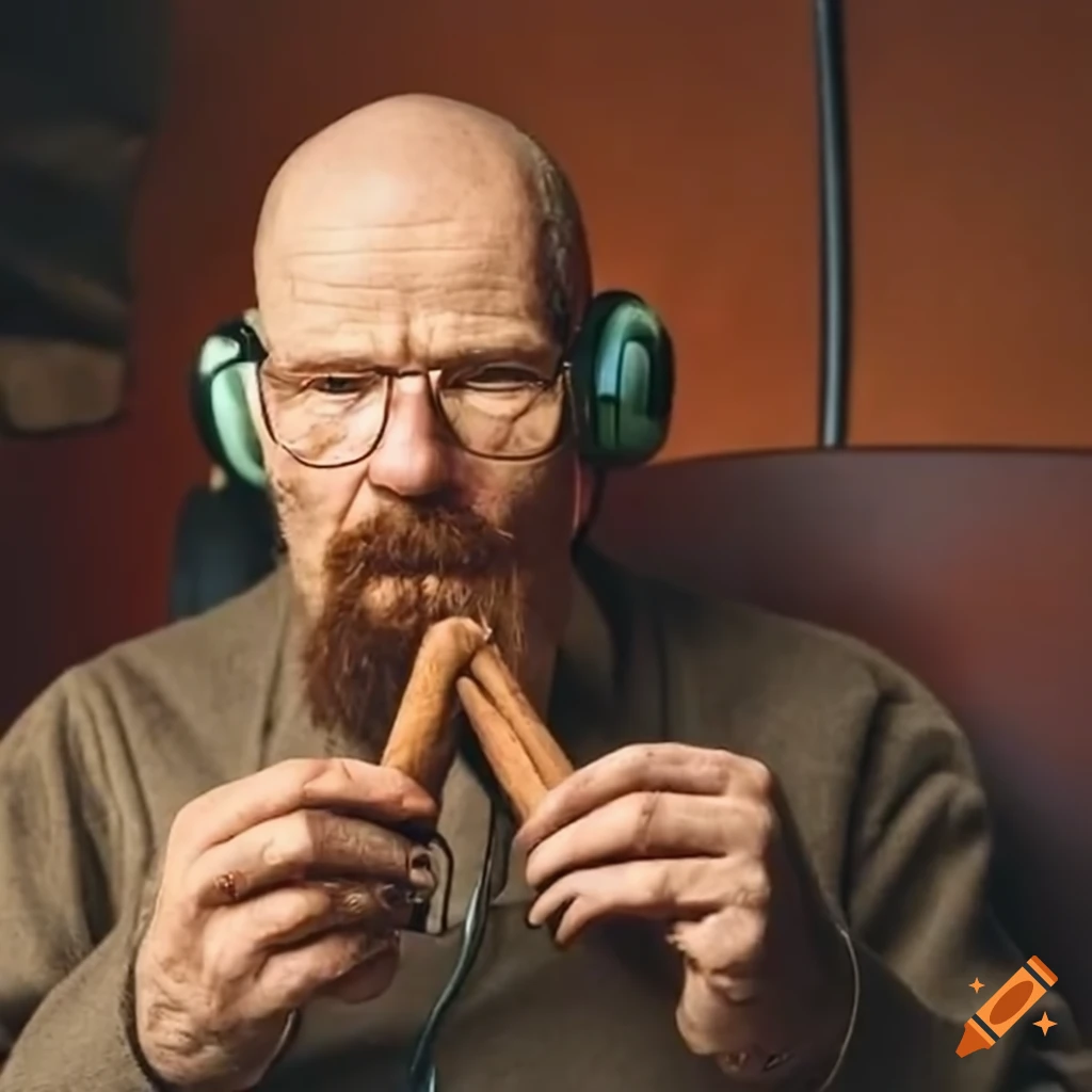 Humorous image of Walter White with cinnamon and gaming headphones on ...