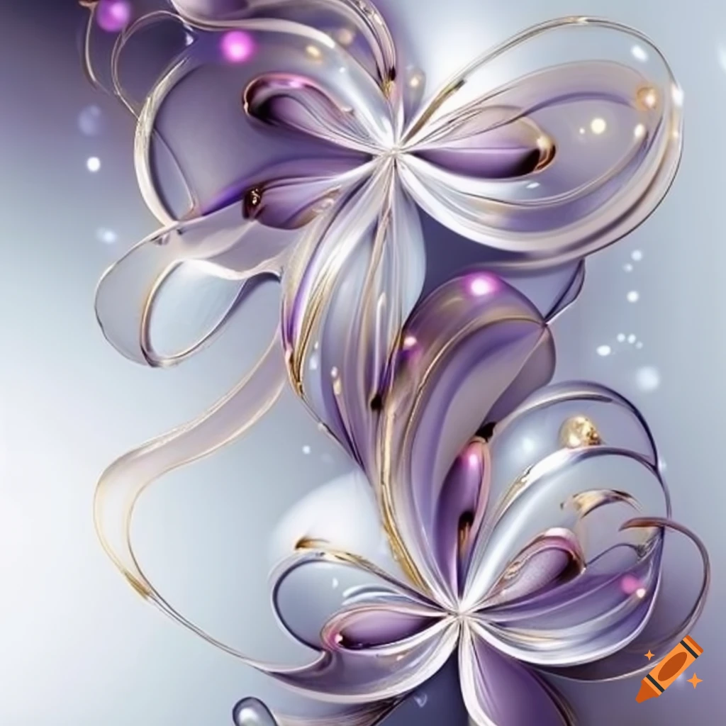 Abstract artwork of metallic flowers on silver backdrop on Craiyon