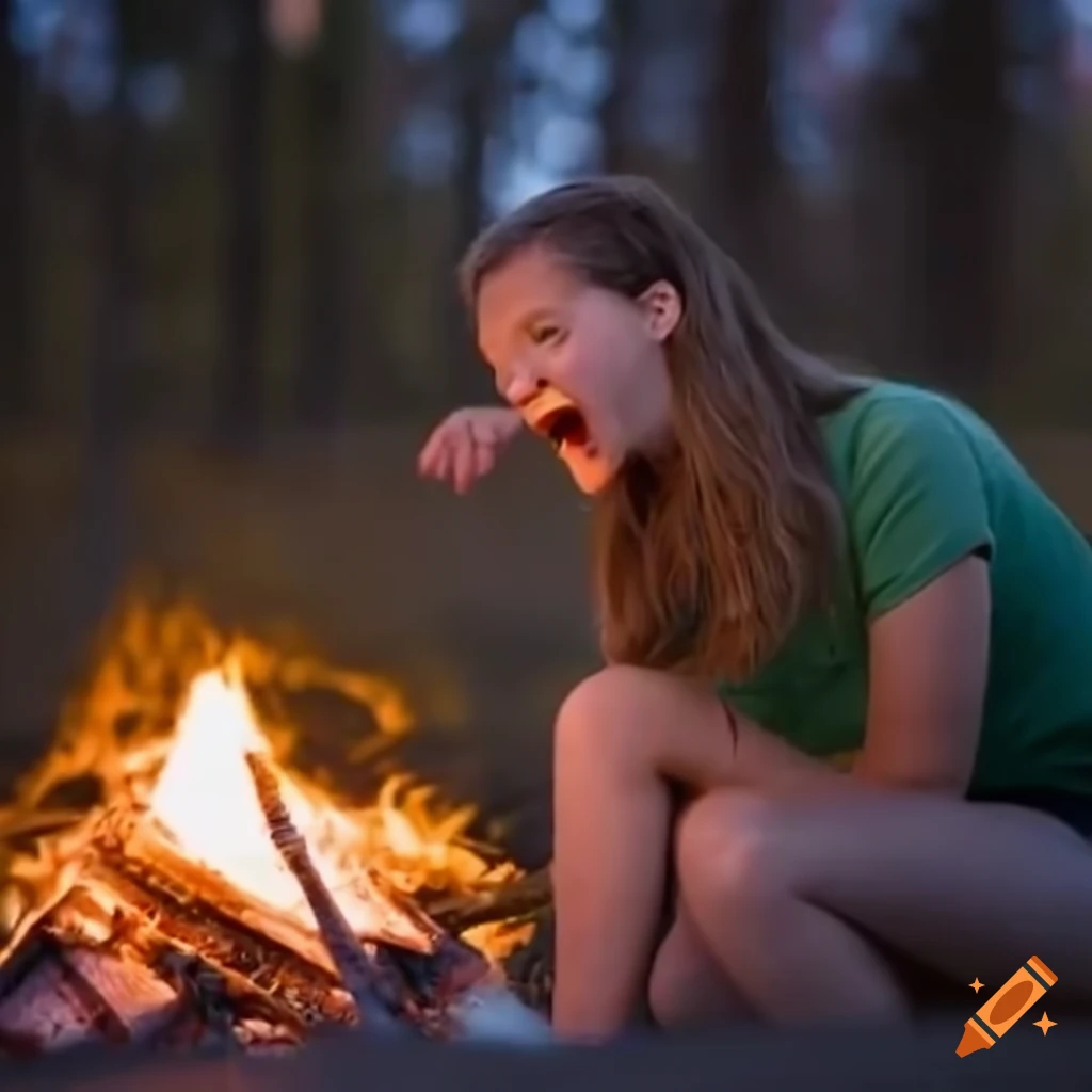 Angry mom yelling at a campfire on Craiyon