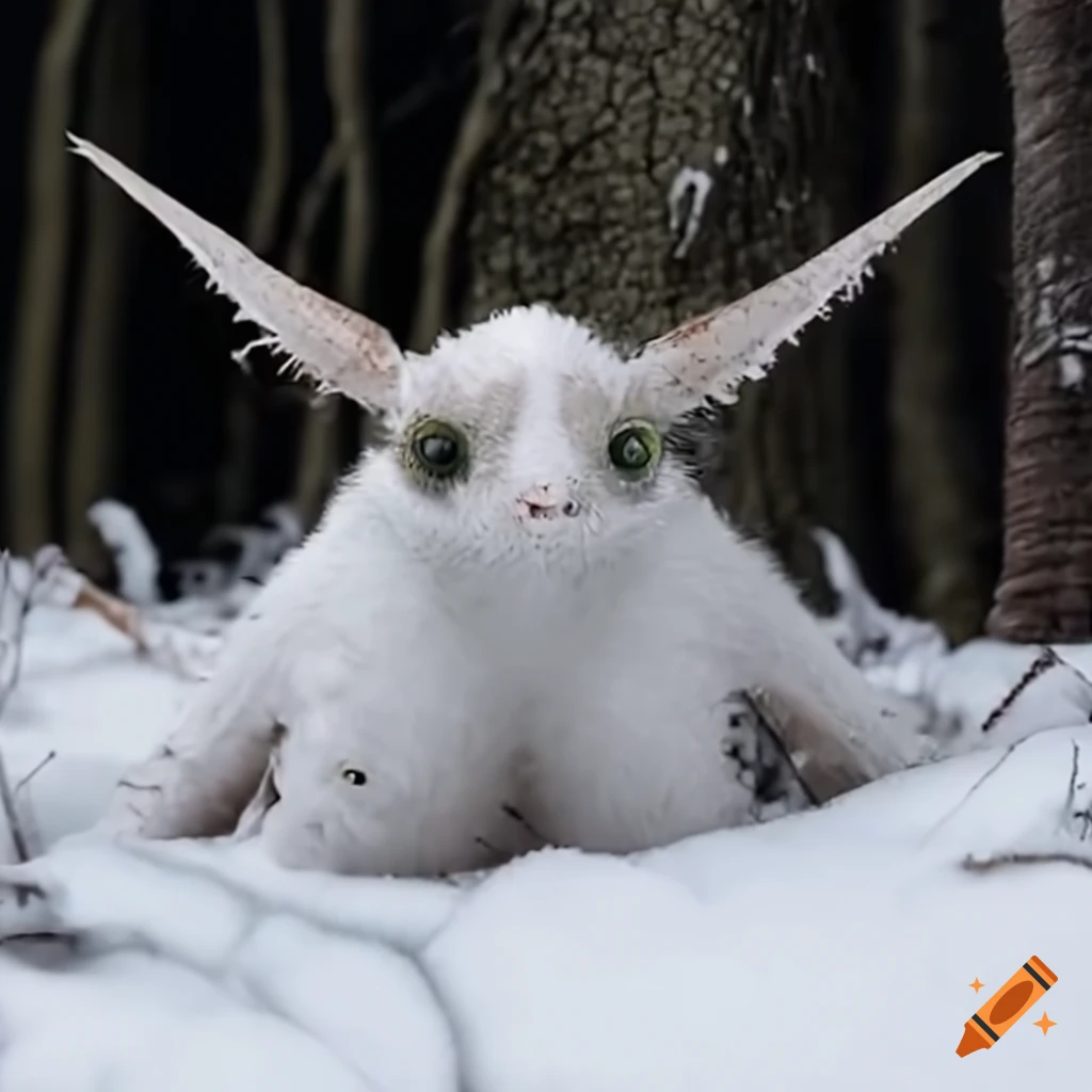 White alien creature in snowy landscape on Craiyon