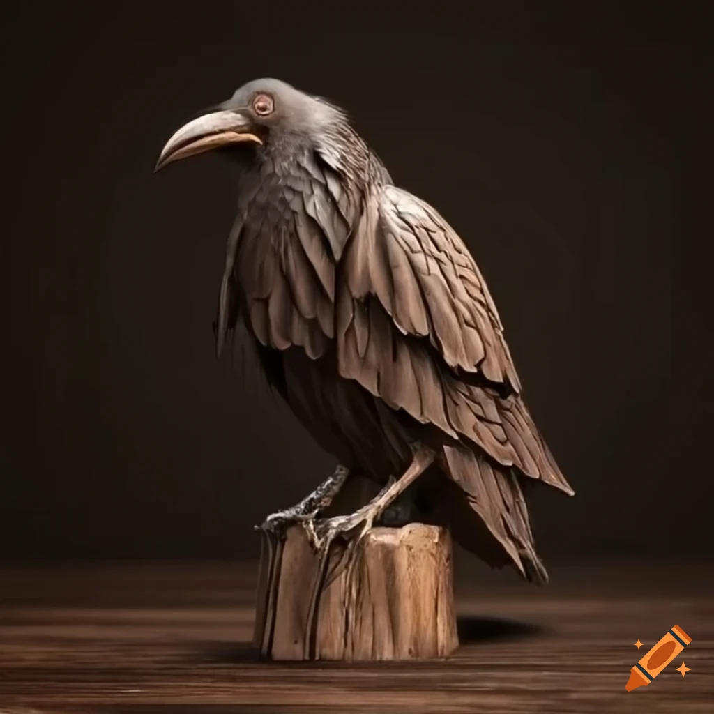 Cubist bio-mechanical raven in flight made from twisted roots and ...
