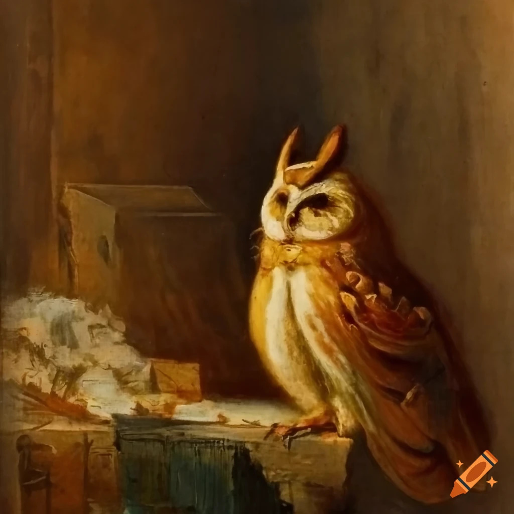 Painting of rows of red-eyed owls in pastel colors
