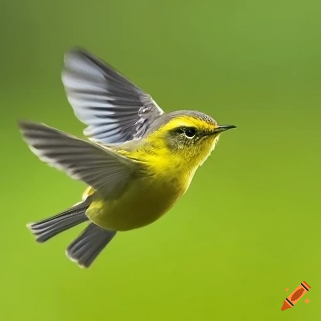 Warbler spreading its wings in flight on Craiyon