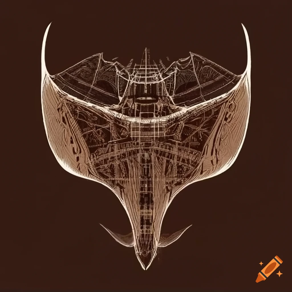 Blueprint of a mythical manta ship