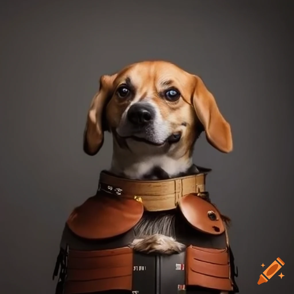 Cute dog wearing armor on Craiyon