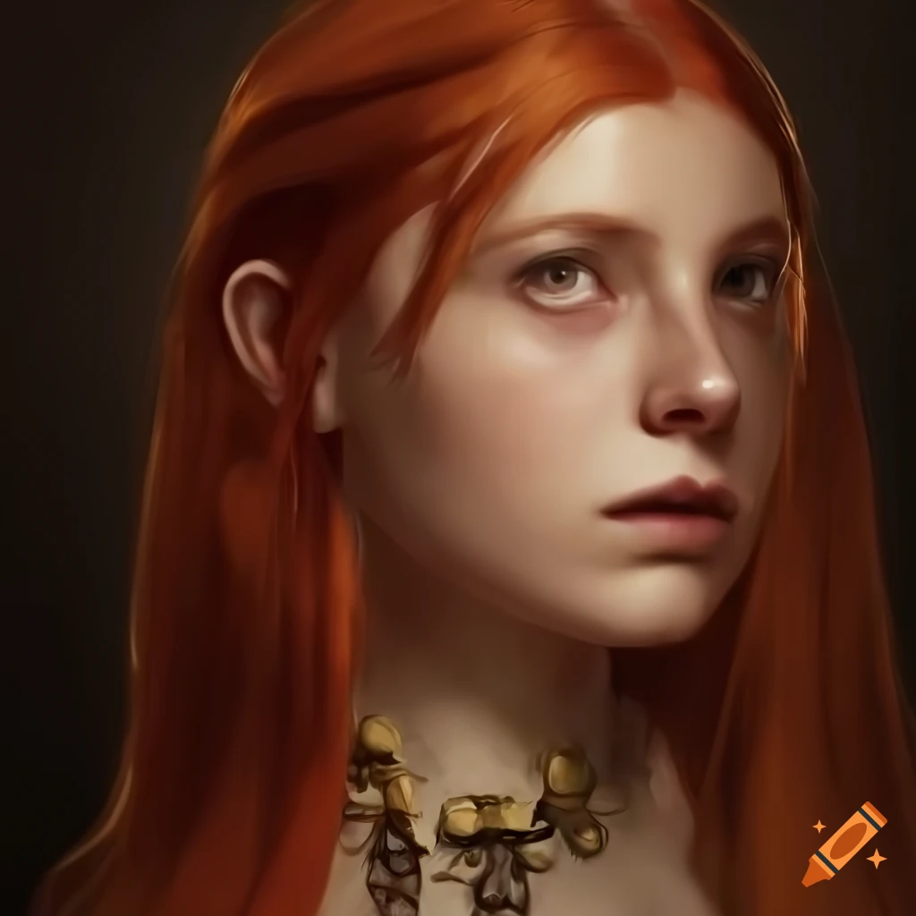 Hyperrealistic portrait of a serious young woman with medieval armor