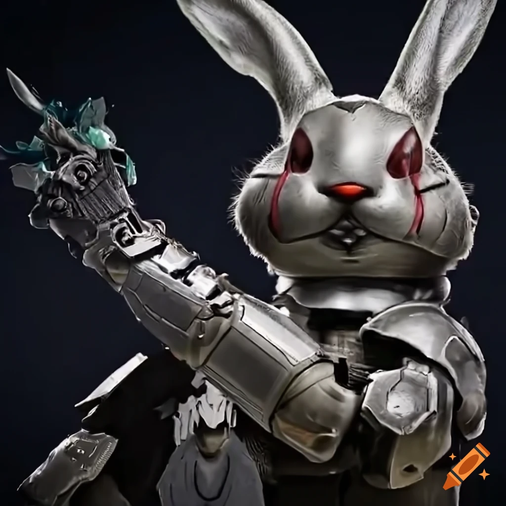 Anthropomorphic rabbit in high-tech armor on Craiyon