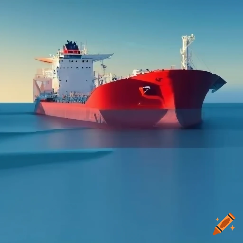 Photo of a large sea tanker with blue hull and red stripe on Craiyon
