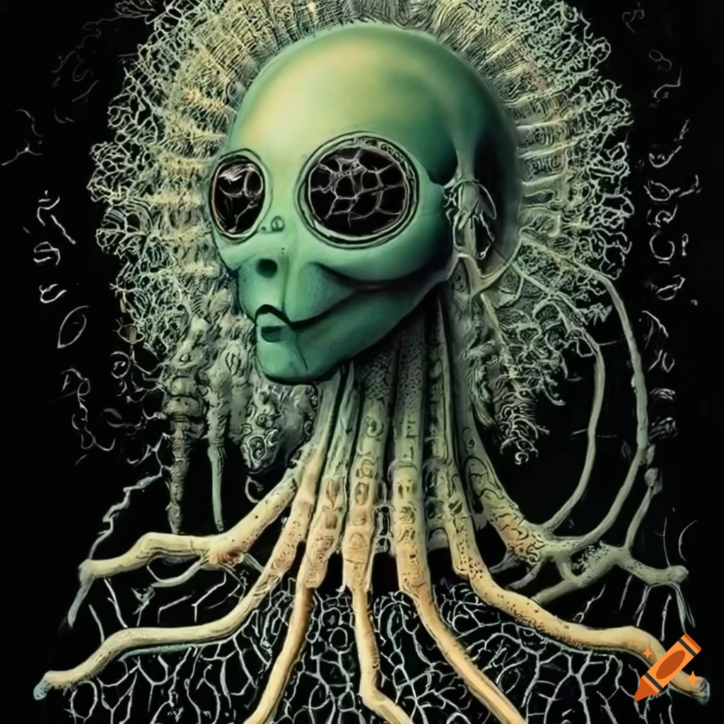 Retro robotic alien anatomy illustration on Craiyon