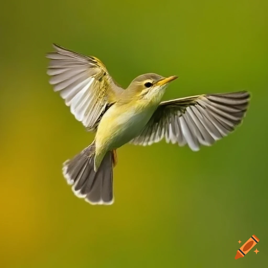 Willow warbler spreading its wings in flight on Craiyon