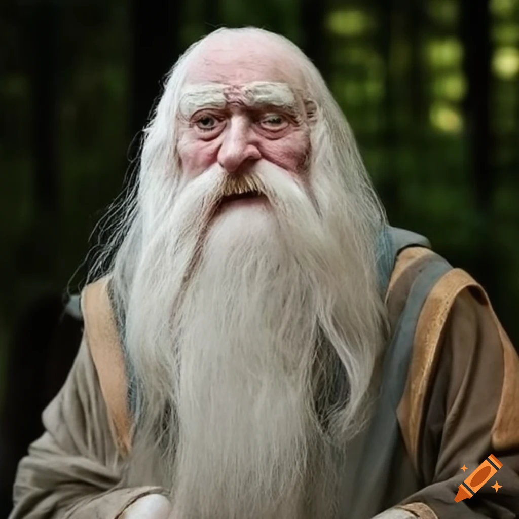 Illustration of an old elf wizard with a long white beard on Craiyon