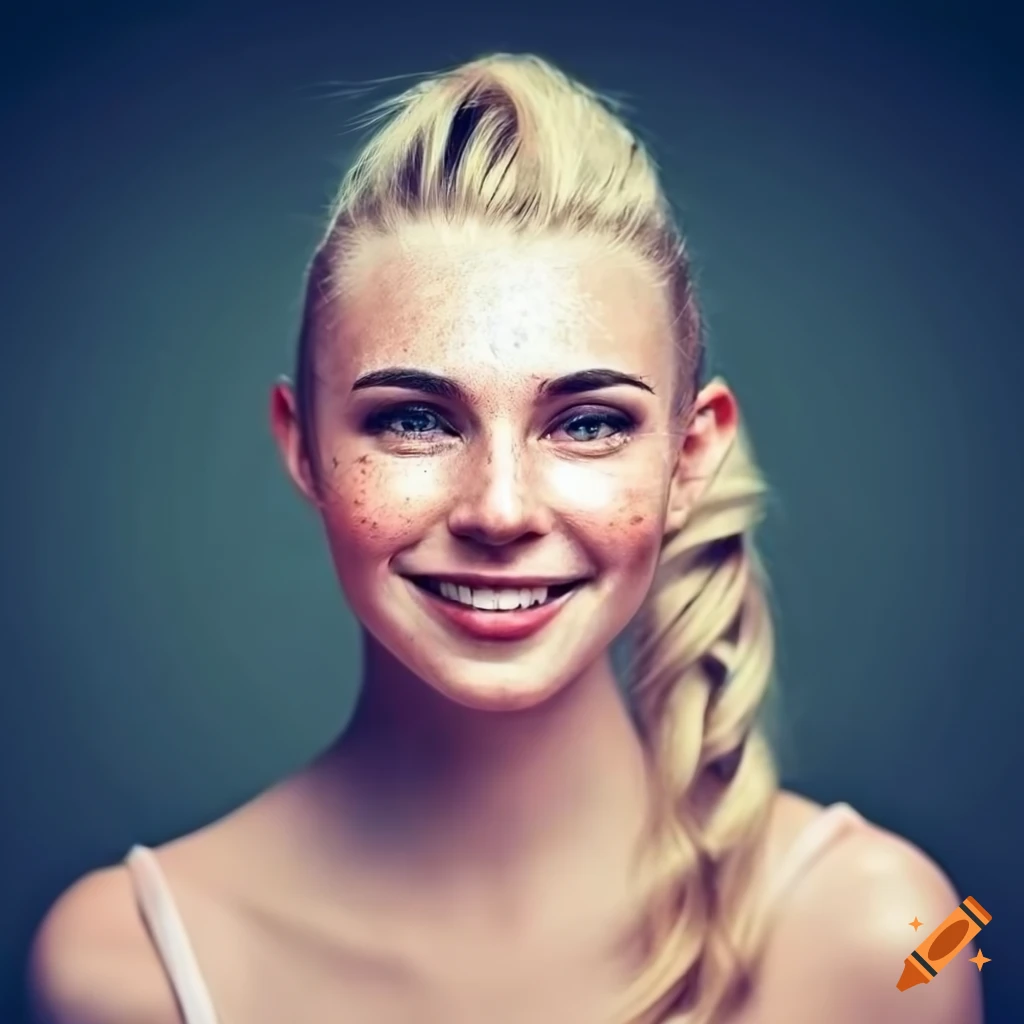 Portrait Of A Beautiful Woman With Freckles And Blonde Hair On Craiyon