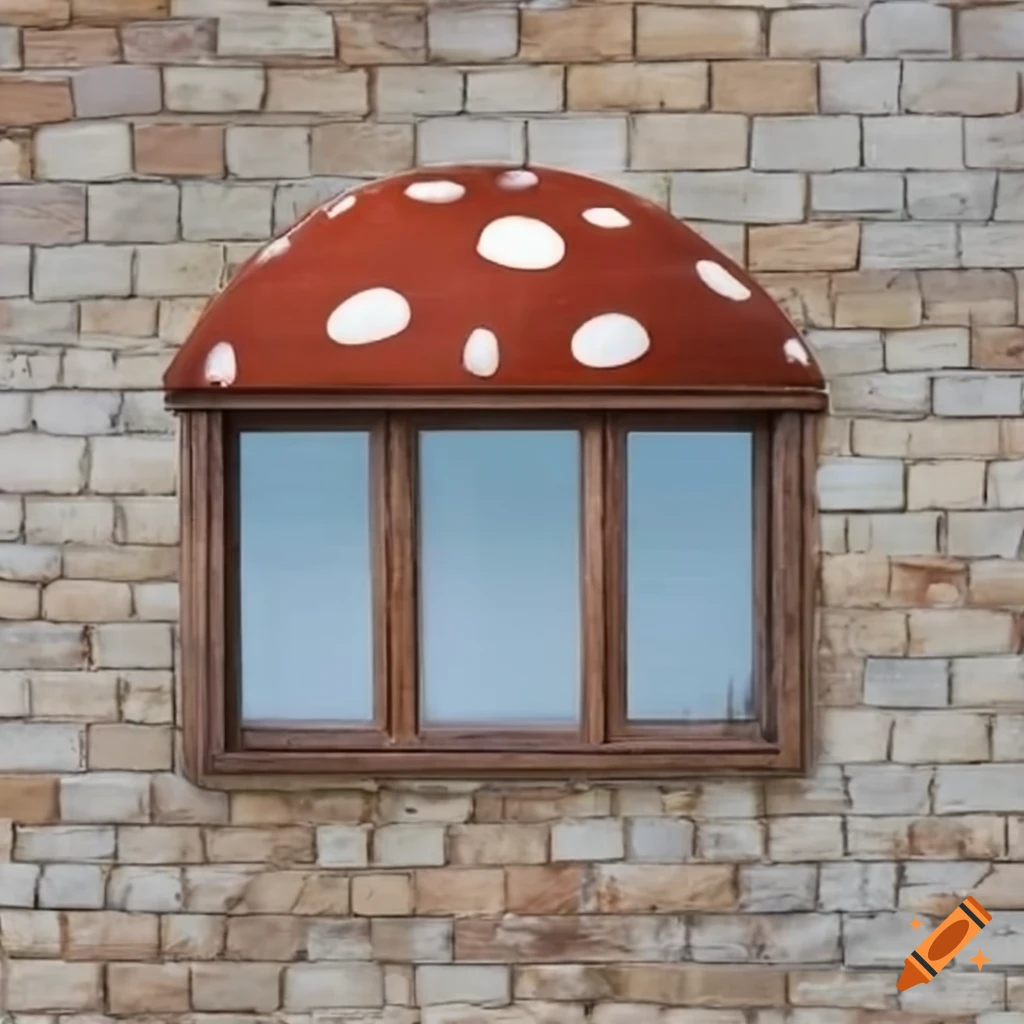 Brown wooden frame window in mushroom shape on Craiyon