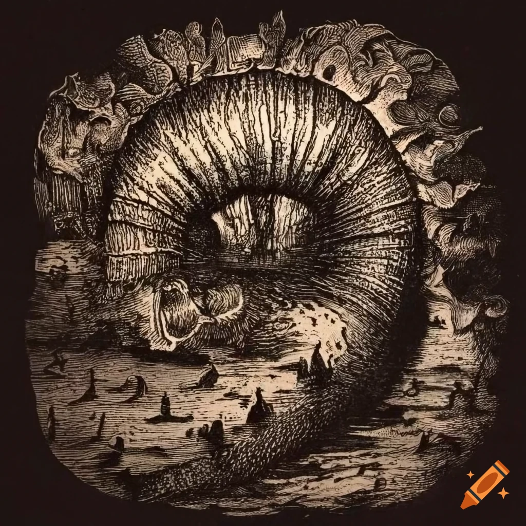 detailed etching of a prehistoric deep sea creature on Craiyon