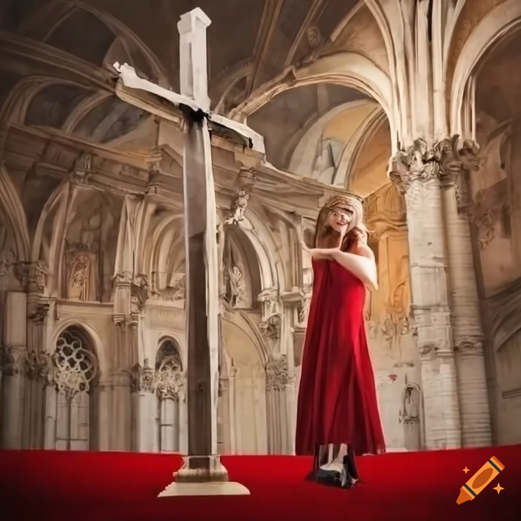 Red carpet leading to a roman cathedral